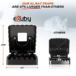 eXuby Jaws Extra Large Rat Traps (4 Pack) - Kills with Powerful Steel Spring - Setup in Seconds - Wash & Reuse Over & Over - Hands Free Disposal - No Harmful Poisons - Quick & Easy Bait Loading