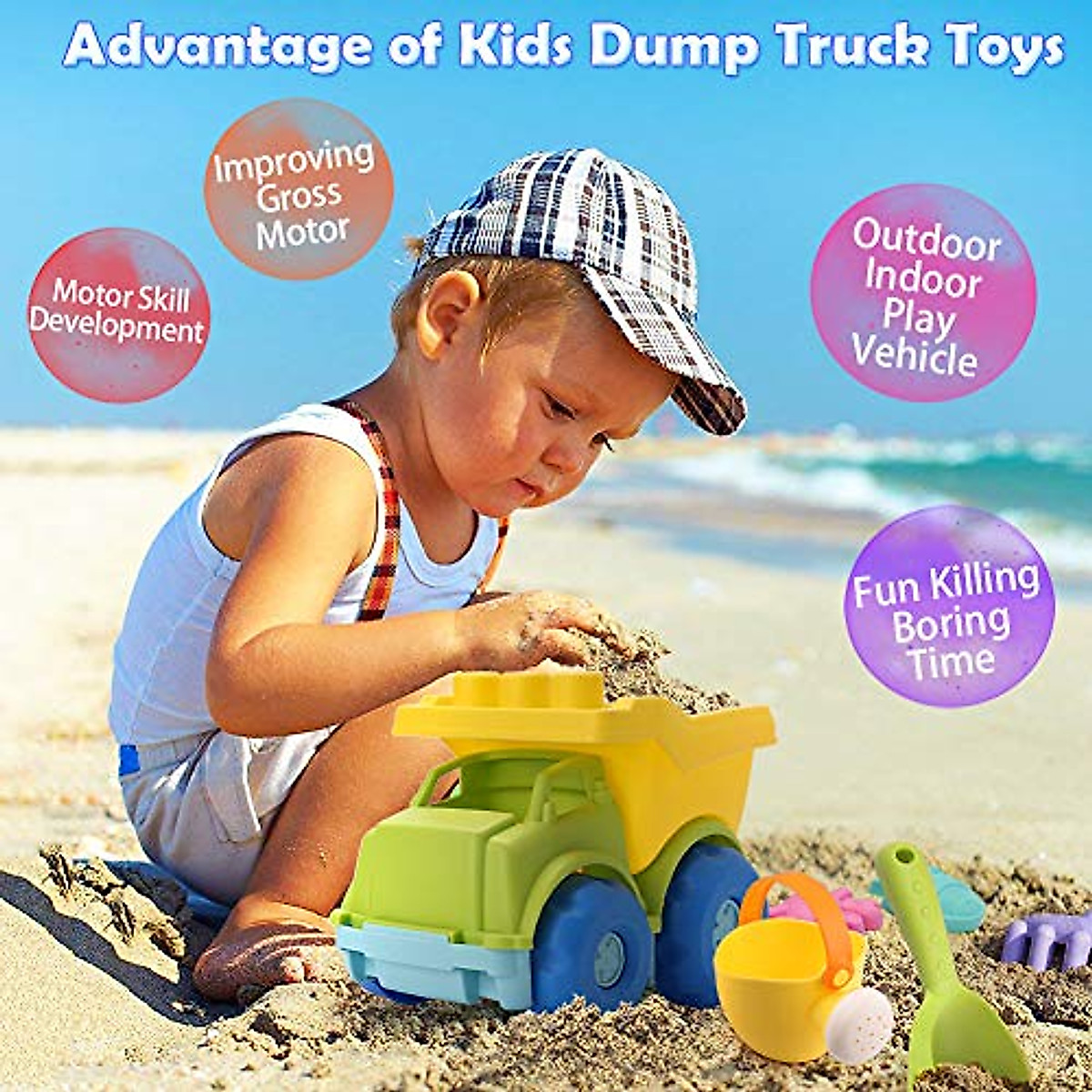 LotFancy Beach Sand Toy Set for Kids, Pack of 6, Snow Toys for Toddlers, Outdoor SandboxToy with Sand Truck, Watering Can, Shovel, Rake, Sand Crab, Fish Molds for Boy Girl on Christmas Day