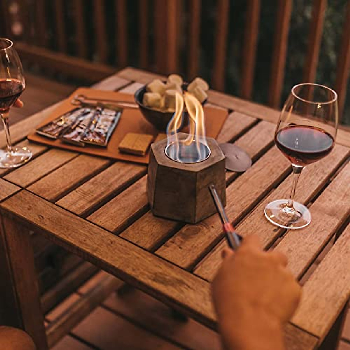 ROUNDFIRE Hexaganol Concrete Tabletop Fire Pit - Fire Bowl, Portable Fire Pit, Small Personal Fireplace for Indoor and Garden Use.