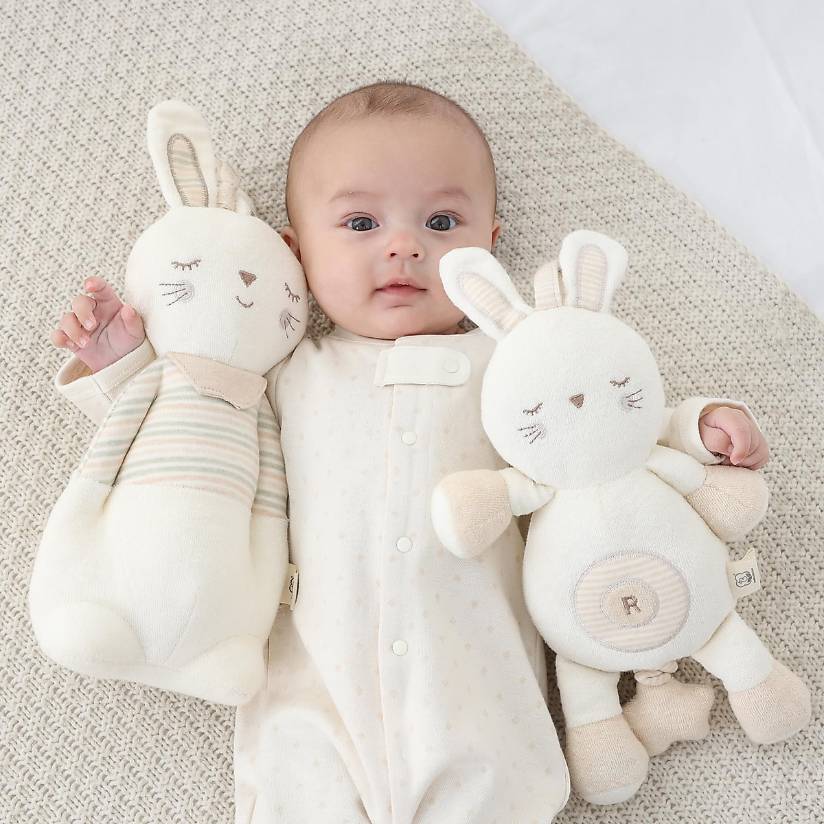 COTTONEBEBE Organic Baby Toys, Stuffed Animal Toy with Lullaby Music for Infant Babies 0 3 6 12 to 36 Months Boy & Girl,Ideal Gift for Newborn (Mrs.Bunny, Cotton)