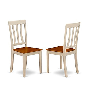 East West Furniture DLAN5-BMK-W 5 Piece Kitchen Table & Chairs Set Includes a Round Dining Room Table with Dropleaf and 4 Solid Wood Seat Chairs, 42x42 Inch, Buttermilk & Cherry