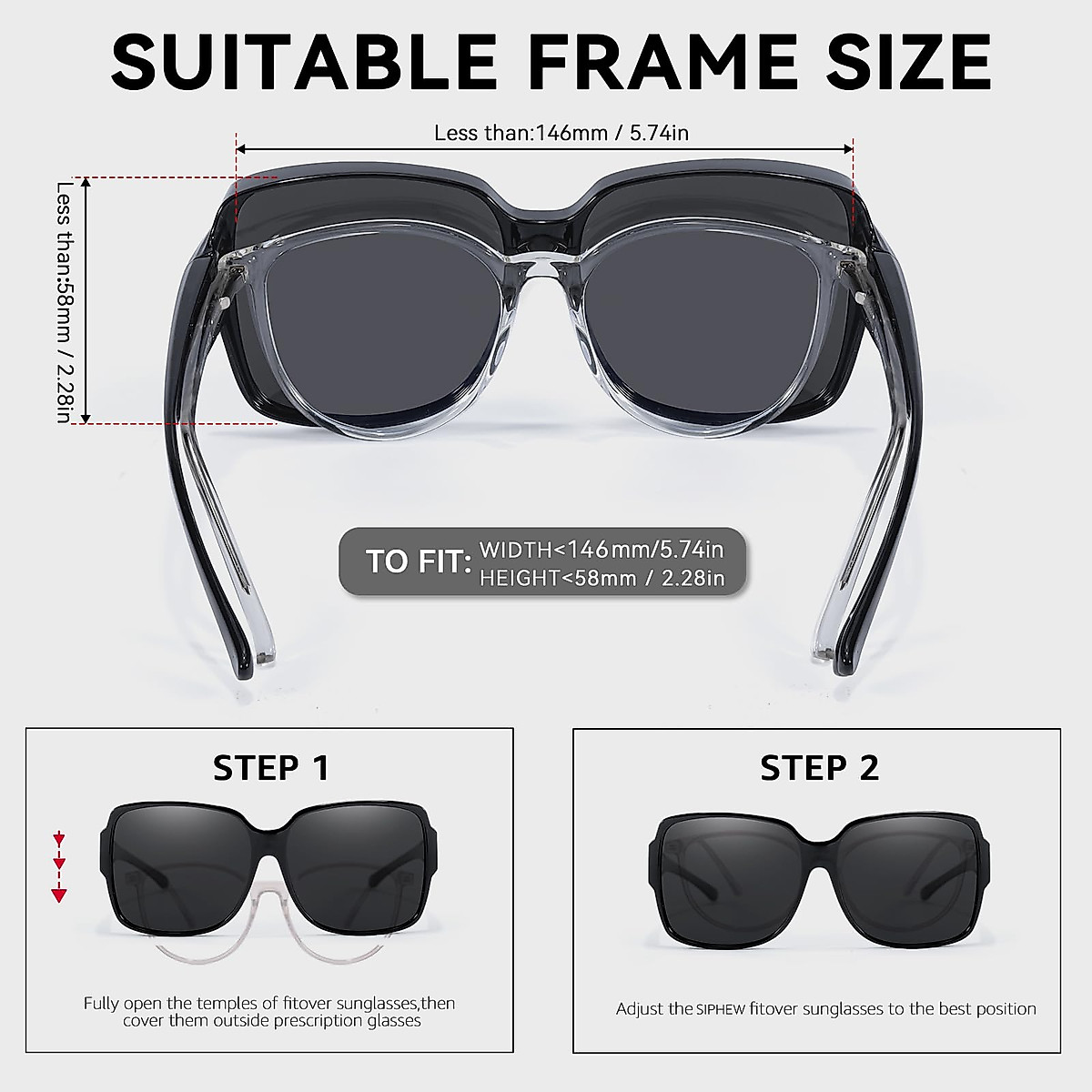 SIPHEW Polarized Fit over Sunglasses for Women, Oversized Square Shades UV400 Protection for Driving & Outdoors