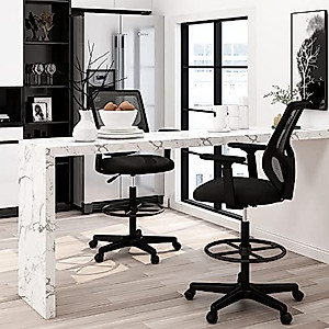 Tall Office Chair, Drafting Chair, High Adjustable Standing Desk Chair, Ergonomic Mesh Computer Task Table Chairs with Adjustable Armrests and Foot-Ring for Standing Desk and Bar Height Desk