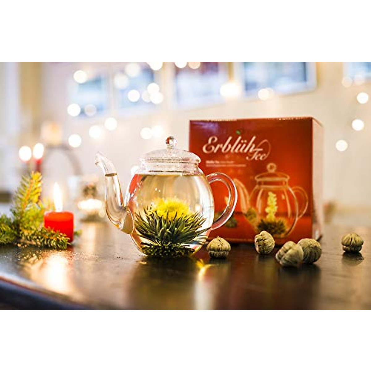 Creano Flowering Tea Gift Set - White Tea – 6 Blooming Tea with 17oz Glass Teapot