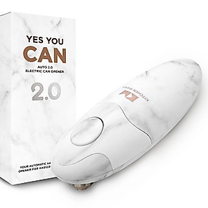 Kitchen Mama Auto 2.0 Electric Can Opener: Refined Blade Opens Almost Any Can - Automatic, Hands Free, Smooth Edge, Food-Safe, Battery Operated, YES YOU CAN (Marble White)
