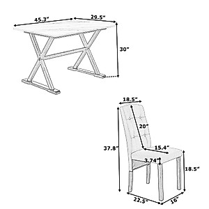 LZ LEISURE ZONE Dining Table Set, Solid Wood 5-Piece Dining Set with Faux Marble Tabletop and Upholstered Dining Chairs for 4, Dining Room Sets, White+Beige