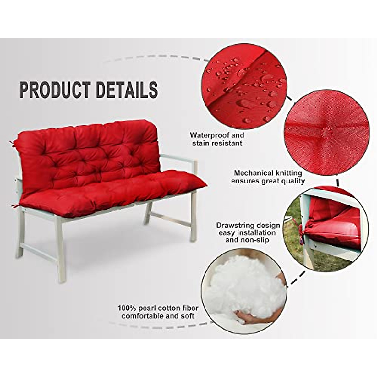 COSNUOSA Swing Replacement Cushions Waterproof Porch Swing Cushions 2-3 Seater Outdoor Swing Cushions for Outdoor Furniture Red 60x40 Inches
