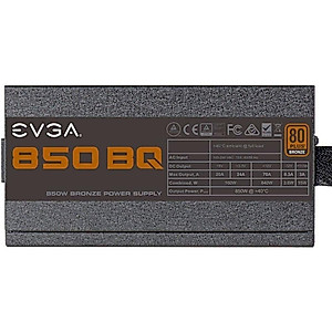 EVGA 850 Bq, 80+ Bronze 850W, Semi Modular, 5 Year Warranty, Includes Free Power On Self Tester, Power Supply 110-BQ-0850-V1