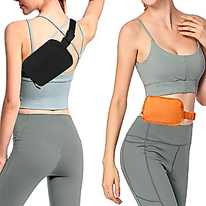 2Pack Unisex Fanny Belt Bag with Adjustable Strap Fashionable Mini Waist Packs for Runnning Workout Hiking Travelling and Everywear Daily Use (2pack Black-Orange)