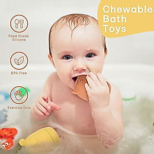 AULEGE Silicone Bath Toys, Squeezable Bathtub Toys for Toddle 6-12-18 Months+, Eco-Friendly Mold Free Bath Toys, Baby Shower Toys for Kids 1-3