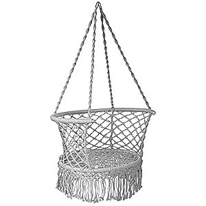 Giantex Hanging Hammock Chair, Macrame Hanging Chair 330 Pounds Capacity, Cotton Rope Handwoven Tassels Porch Swing Chair for Bedroom, Living Room, Yard, Garden, Balcony, Indoor / Outdoor (Gray)