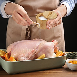 Salt Box Bamboo Salt Container with Swivel Lid, 2Pack Bamboo Salt and Pepper Box, Bamboo Salt Bowl Salt Cellar Easily Open and Seal Salt Holder Dish, Spice Cellar for Storing Salt Pepper Sugar Herbs