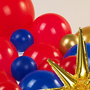 Red Blue Gold balloon garland Arch Kit 145pcs with long Balloons mylar Starburst Crown balloon For Spider Hedgehog superhero birthday theme party Cartoon Baby Shower video game decorations