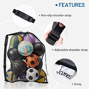 DoGeek Heavy Duty Soccer Ball Net Bag(10-12Balls) Basketball Mesh Ball Bag Soccer Ball Bags Mesh for Coaches Extra Large Mesh Drawstring Bags