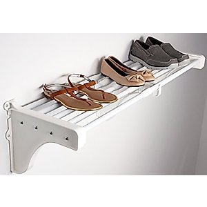 EZ Shelf DIY Expandable Shelf ONLY (No Hanging Rod) - 42.5” - 75” -White-Mounts to Backwall(Floating) with 2 End Brackets-Easy to Install-Strong- Closet Wire Shelving Alternative-(EZS-SW72-1-2)