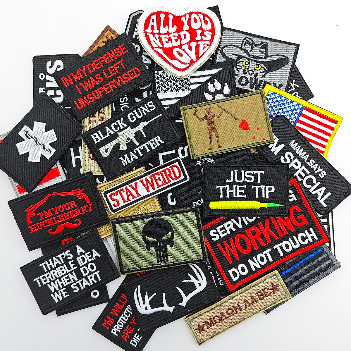 Gleihow 12 Pieces Random Funny Tactical Morale Patch Full Embroidery Military Loop and Hook Patches for Caps Backpacks Vest Harness Military Uniforms