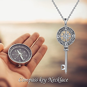 ONEFINITY Compass Necklace Sterling Silver Celtic Knot Key Necklace Graduation Friendship Talisman Travel Necklace Inspirational Graduation Gift Jewelry Gifts For Women