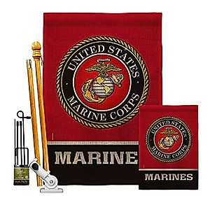 US MILITARY United State Burlap Garden House Flag-Kit Armed Forces Marine Corps USMC Semper Fi American Military Veteran Retire Official Banner Small Yard Gift Double-Sided, Made in USA