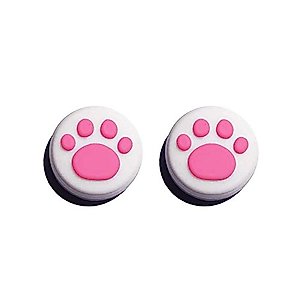 2X Silicone Analog Non-Slip Thumb Grips Stick Cap Case Cover Handle Joystick Button Caps for Nintendo Switch NS & Switch Lite Joy-con Controller Cute Cat Claw (White-Pink)