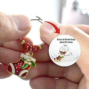 FunIdea 12 Piece Holiday Themed Christmas Wine Glass Charms, Wine Tasting Party Decoration Supplies Gift Box Set (Golden)