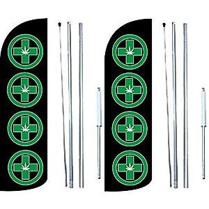 Dispensary King Windless Flag Sign With Complete Hybrid Pole set - Pack of 2