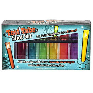 ArtCreativity Test Tube Glass Set, 6 Plastic Laboratory Glasses with Carry Tray, Funny Scientific Gifts for Adults, Cool Chemistry Graduation Gag Gift, Unique Drinking Gifts for Men and Women