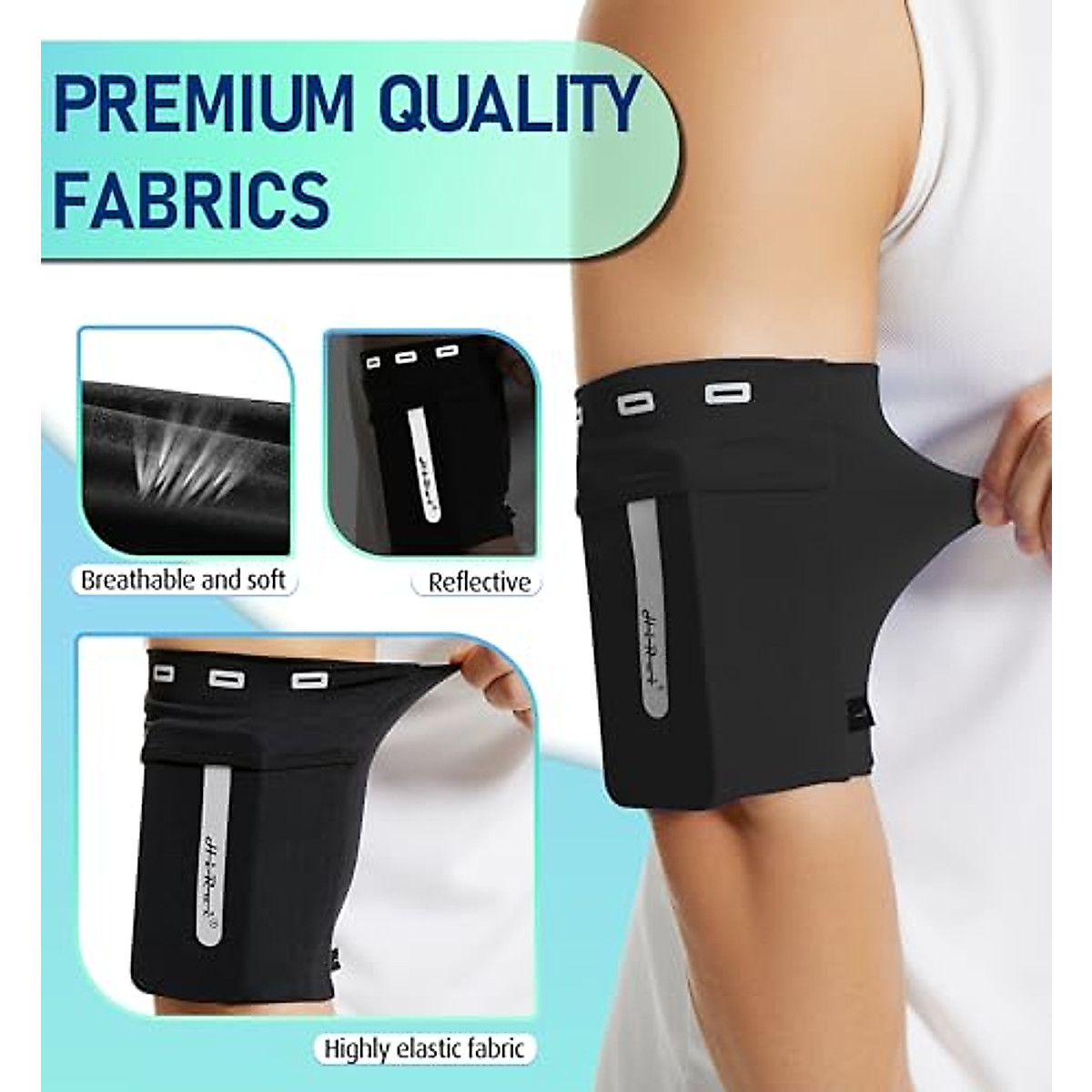 HiRui Running Armband Sleeve Universal Sports Armband Cell Phone Holder Armband for Exercise Workout, Compatible with iPhone 15/14/13/Plus/Pro Samsung Galaxy All Phones (M, Black)