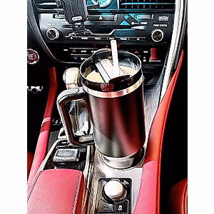 40 oz Tumbler with Handle and Straw, Black Insulated Travel Mug Iced Coffee Cup, Reusable Stainless Steel Insulated Water Bottle, Keeps Drinks Cold for 24 Hours, Dishwasher Safe, BPA Free, Large