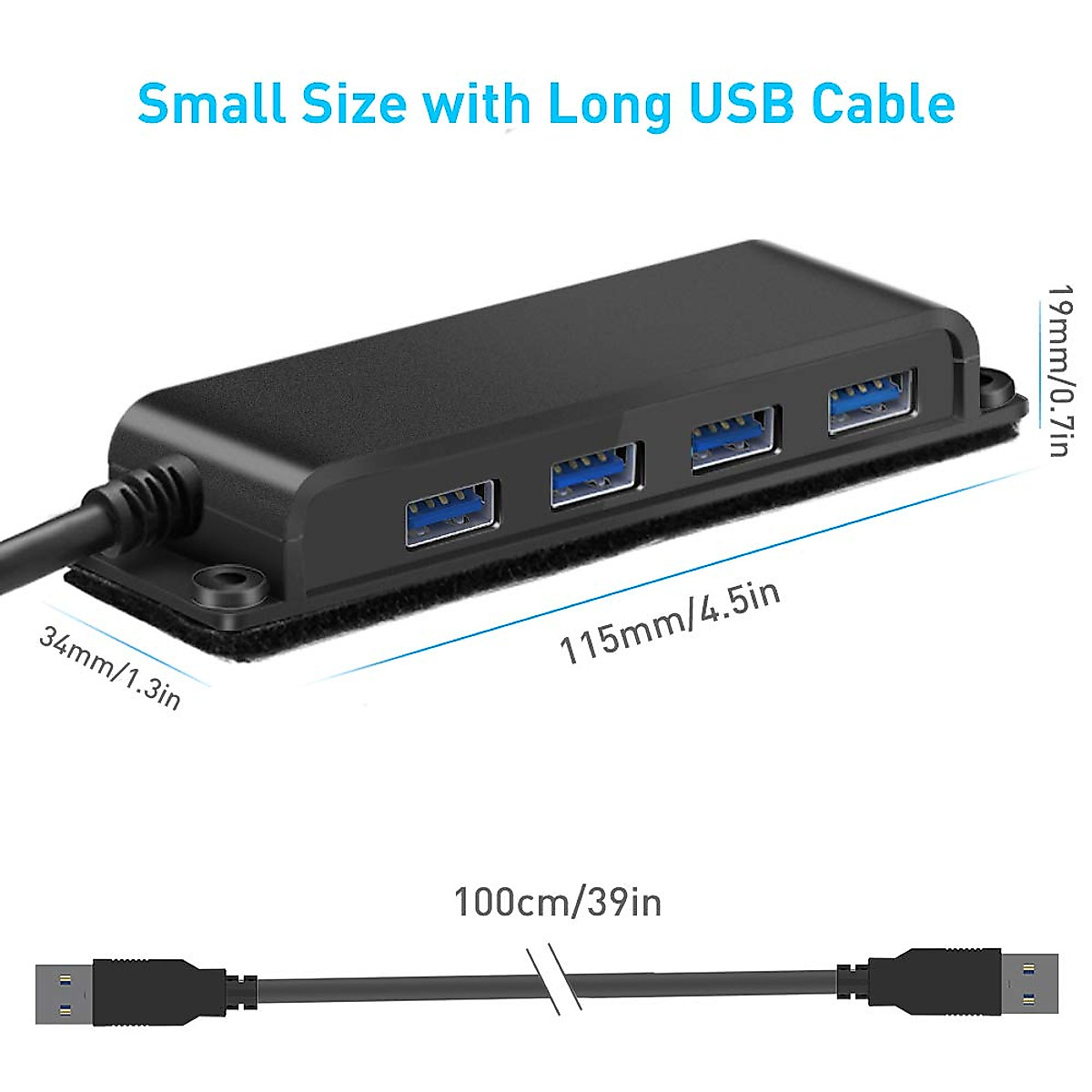 4-Port USB 3.0 Portable Desk Hub,Fixable USB Data Hub 3.0 with 3.3ft/100CM Cable for MacBook, Mac Pro/Mini, iMac, XPS, Surface Pro, Notebook PC, USB Flash Drives, Mobile HDD,Computer and More