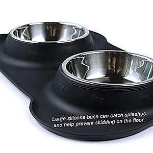 AsFrost Dog Food Bowls Stainless Steel Pet Bowls & Dog Water Bowls with No-Spill and Non-Skid, Feeder Bowls with Dog Bowl Mat for Small Medium Large Size Dogs Cats Puppy Pets, Dog Dishes, Black, 240z