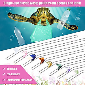 8 Pcs Glass Straws with Butterflies 8 mm x 7.9 Reusable Glass Straws Colorful Glass Butterfly Straws Shatter Resistant Bent Drinking Straws with 2 Cleaning Brushes for Smoothie Juice Beverages