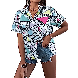 80s 90s Outfit for Women 80s 90s Retro Party Disco Shirt Hawaiian Button Down Shirt Short Sleeve Button Up Blouse Tops Light Green