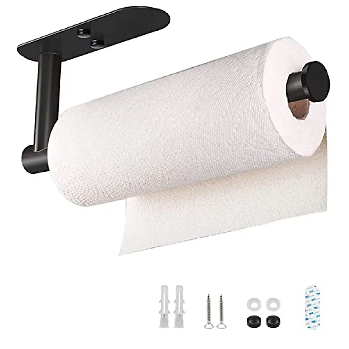 WYMECT Adhesive Paper Towel Holder Under Cabinet Wall Mount for Kitchen Paper Towel, 304 Stainless Steel Paper Towel Roll Holder with Screws Stick to Walll (Black)
