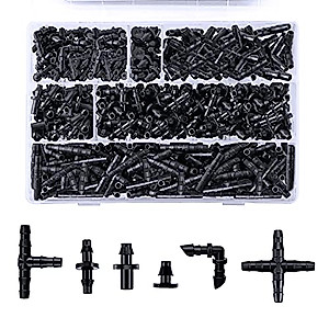 Dianrui 290PCS Drip Irrigation Fittings Kit, Barbed Connectors Parts 1/4'' Barbed Connectors Irrigation Fittings Kit for Garden Lawn Flower Pot Sprinkler Systems K1-042-set