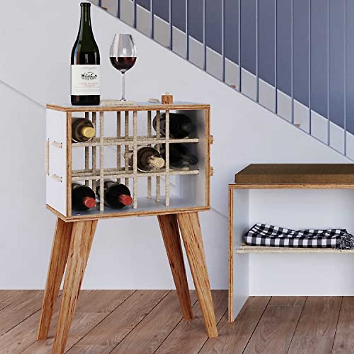 Be Home Furniture │ CORDEL Wine Rack and Display Stand Wine │ Storage Cabinet, Home Décor for Living Room & Kitchen │Wood & White -18.90" W