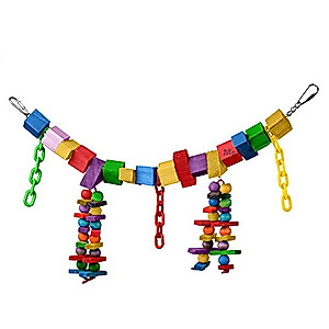 Meric Parrot Wooden Block Chew Toy for Large Birds, Delights Amazons, Conures, Cockatiels, and African Greys, Happier, Less Nippy Birds, Trims Beak, Strengthens Legs