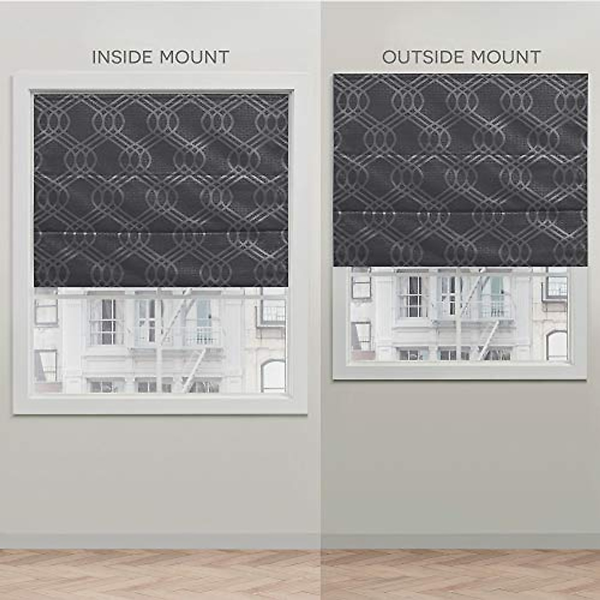 Exclusive Home Curtains Prague Trellis 100% Blackout Polyester Roman Shade, 23"x64", Grey