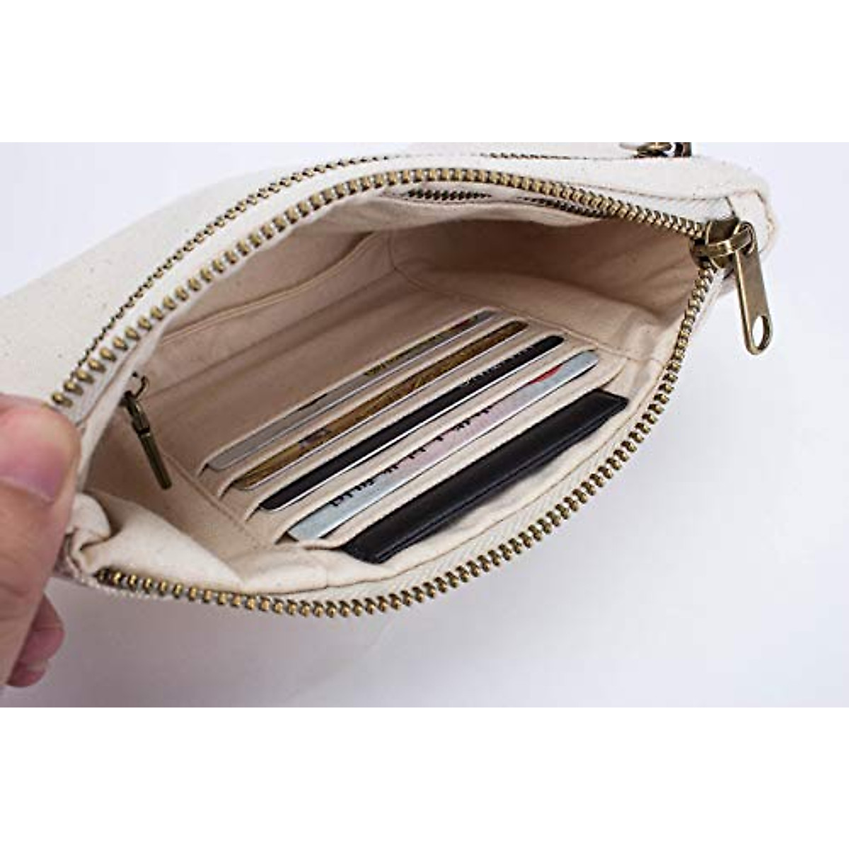 Canvas Wristlet Bag Large Clutch Wallet Purse Zipper Pouch Handbag Organizer (Black)