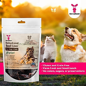 SavvyBeast Dehydrated Beef Liver Dog Treats - 5oz All-Natural, Grain-Free, Single Ingredient for Training - Healthy Pure Gently Air Dried Raw Organ Meat Dry Jerky for Dogs, Cats - Made in USA Only