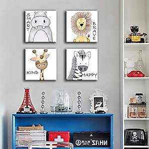 Oreichar Art Kids Wall Art Inspirational Quotes Canvas Print Safari Animals Painting Picture for Nursery Baby Children's Room Bedroom Decoration (12"x12"x4pcs)