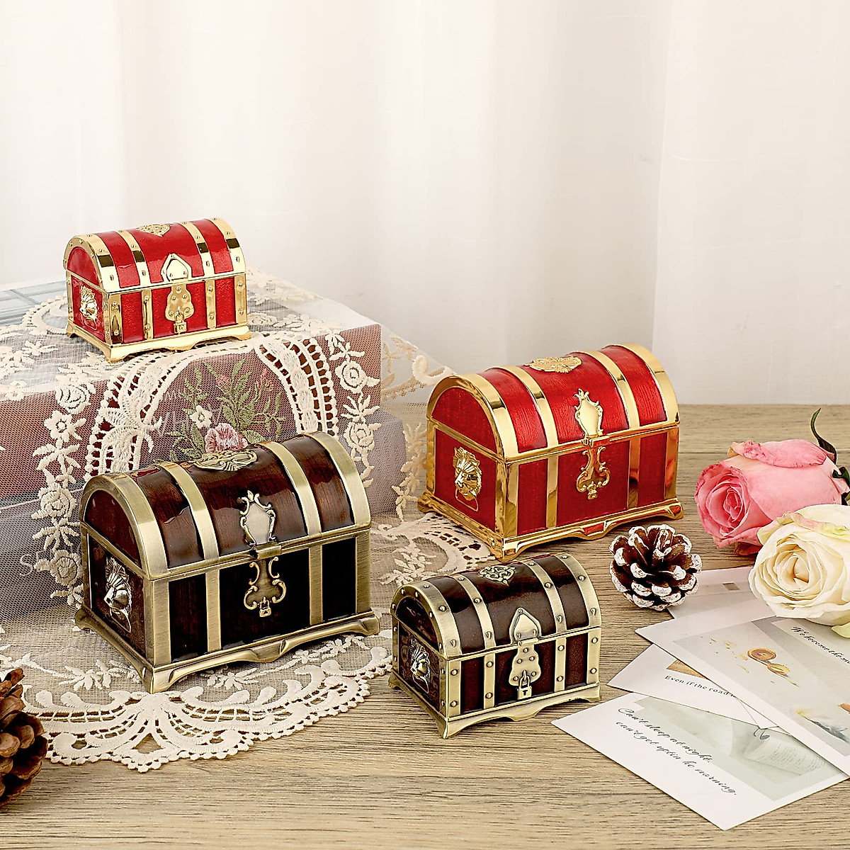 Hipiwe Vintage Jewelry Box Treasure Chest Box Trinket Box Large Ring Earrings Necklace Keepsake Gift Holder Case for Girls Ladies Women