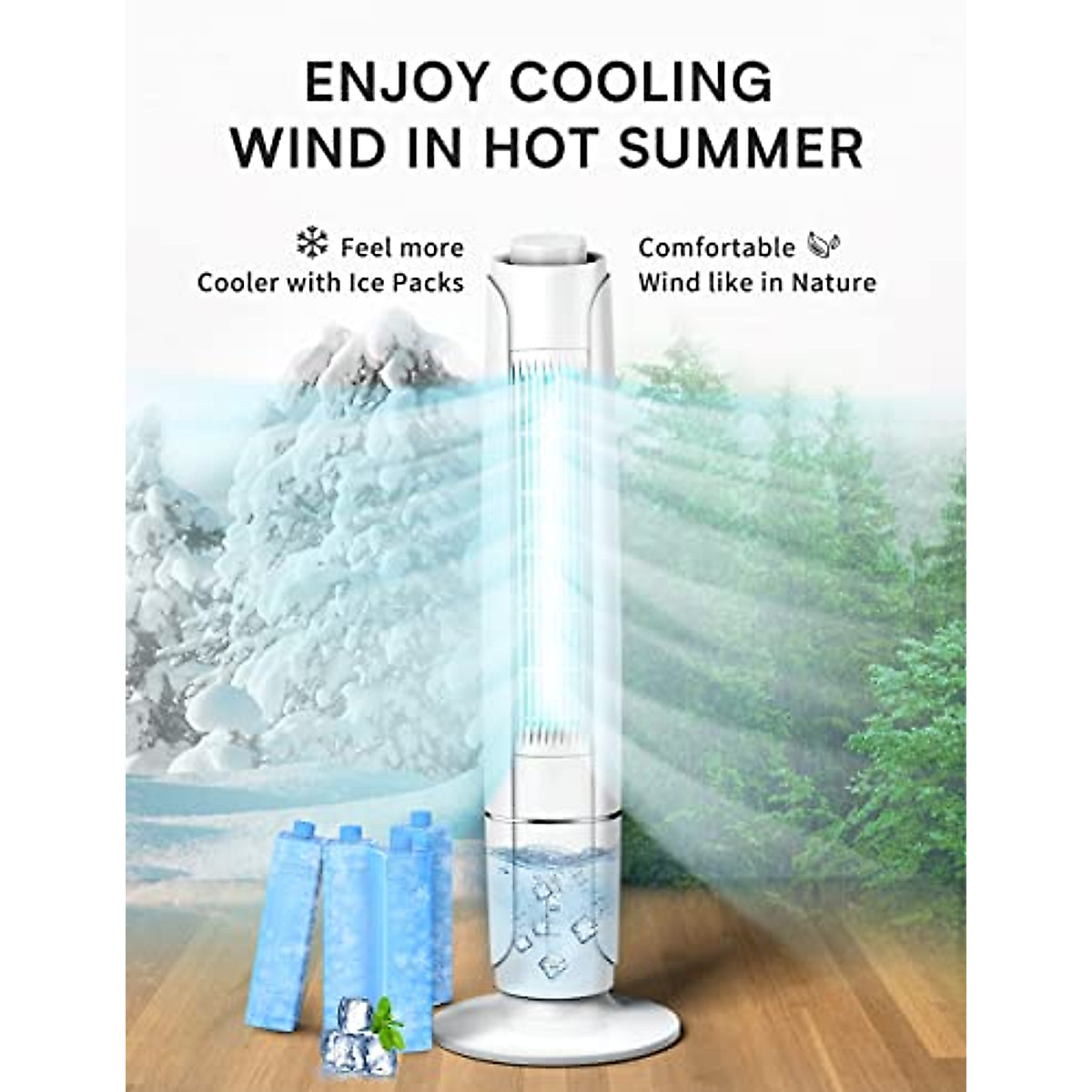 Evaporative Air Cooler Windowless - COMFYHOME 3 IN 1 Portable Evaporative Cooler, 3 Speeds, 60°Oscillation, 12H Timer & Remote, Personal Cooling Fan, Room Air Conditioner for Bedroom Home Office, 43In