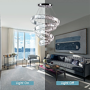 YPQXYHDA Modern Crystal Chandelier LED Pendant Light 4 Ring Chandelier LED Crystal Chandeliers for Dining Room Bedroom Living Room Dia 7.9"-11.8"-15.7"-19.7"