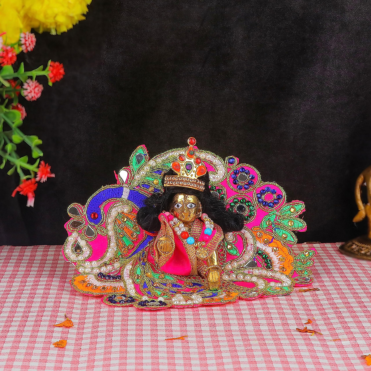 Craftsman Laddu Gopal Dress 2 Pcs Set Bal Gopal Poshak Thakurji Handmade Dress for Home and Temple. (Idol Size 0).