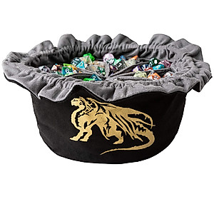 PUGED Large DND Dice Dragon Drawstring Bags with Pockets Black Storage Bag for RPG MTG Game Dices Capacity Over 300 Dice