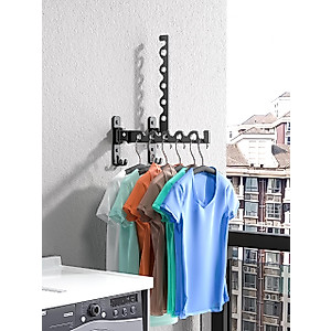 Dr.DJ Wall Hanger for Clothes, Coat Hanger Wall Mounted Matte Black Retractable Clothes Drying Organizer Rack Garment Hooks Aluminium Folding Indoor Wall Hanger Space Saver (2 Racks) Black