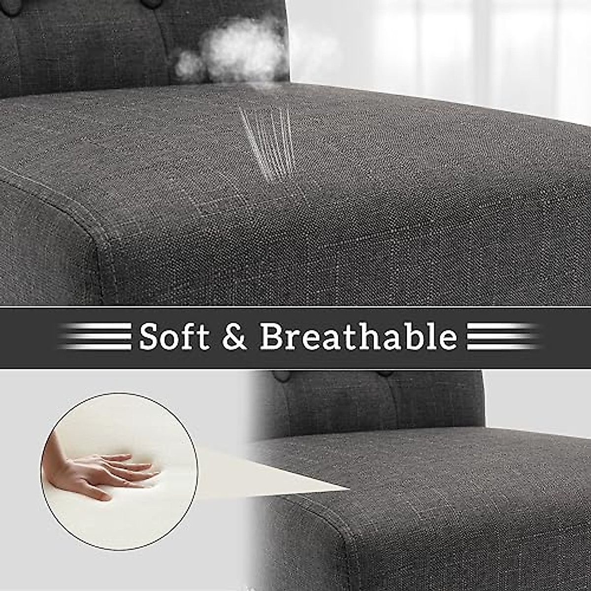 ABET Modern Dining Chairs Set of 2, Button Tufted Parsons Dining Chairs, Upholstered Fabric with Nailheads and Solid Wood Legs, Stylish Kitchen Chairs with Padded Seat, Dark Grey