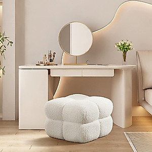 ONEVOG Couch Sherpa Pouf Chair 23.6" W Floor Pouf, White Fuzzy Square Ottoman, Funky Dressing Seat for Dressing Room, Living Room Extra Seating, Tufted Coffee Table Home Decor