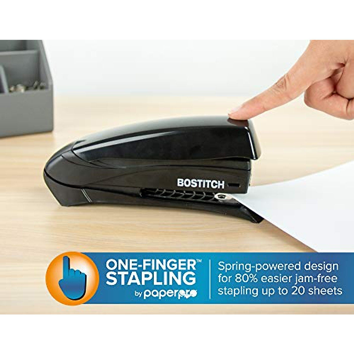 Bostitch Inspire 20 Sheet Stapler - One Finger, No Effort, Spring Powered Stapler - Black (1423)