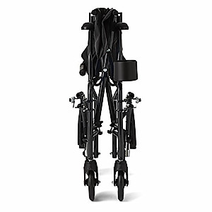 Medline Ultralight Transport Wheelchair with 19” Wide Seat, Folding Transport Chair with Permanent Desk-Length Arms, Black Frame